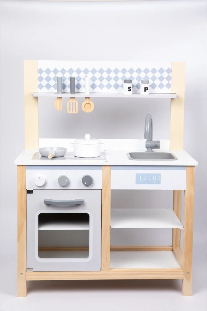 Køb Legekøkken inkl tilbehør træhvid hos Legekæden